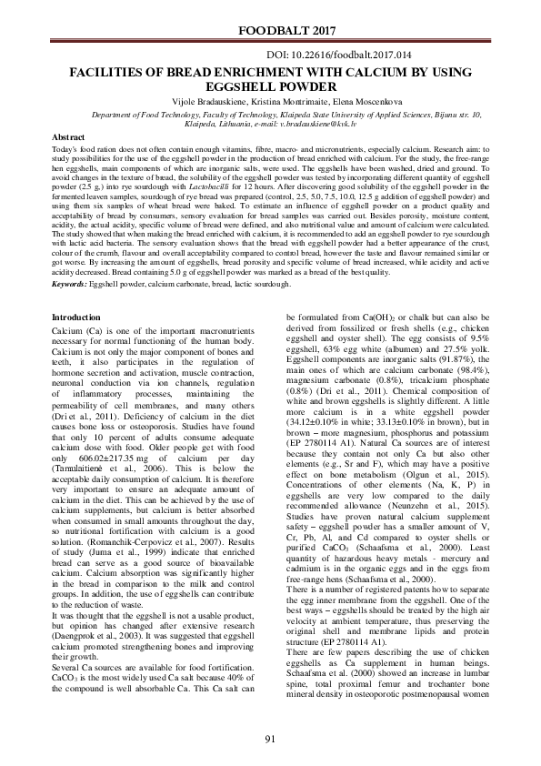 (PDF) Facilities of bread enrichment with calcium by using eggshell powder