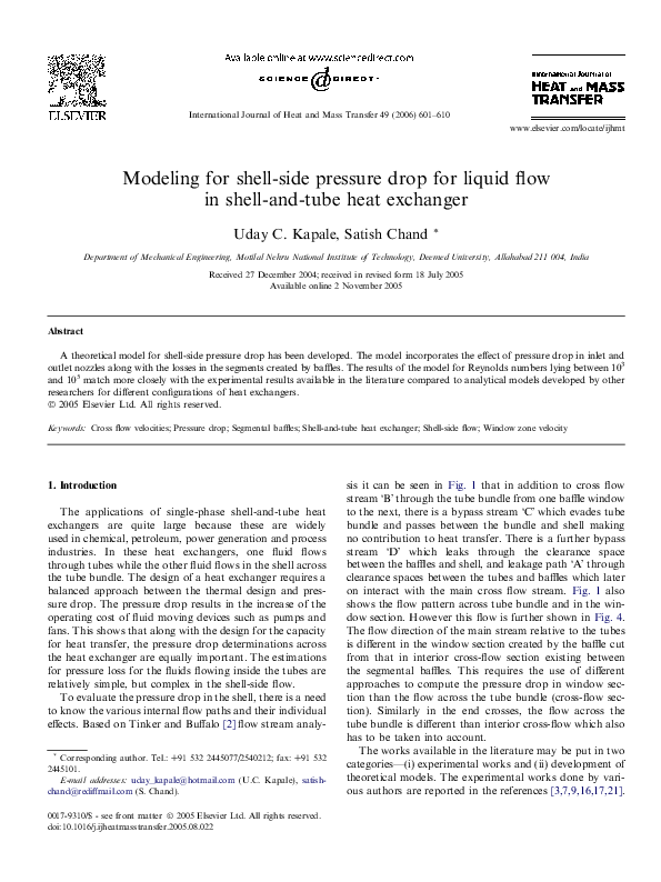 (PDF) Modeling for shell-side pressure drop for liquid flow in shell ...