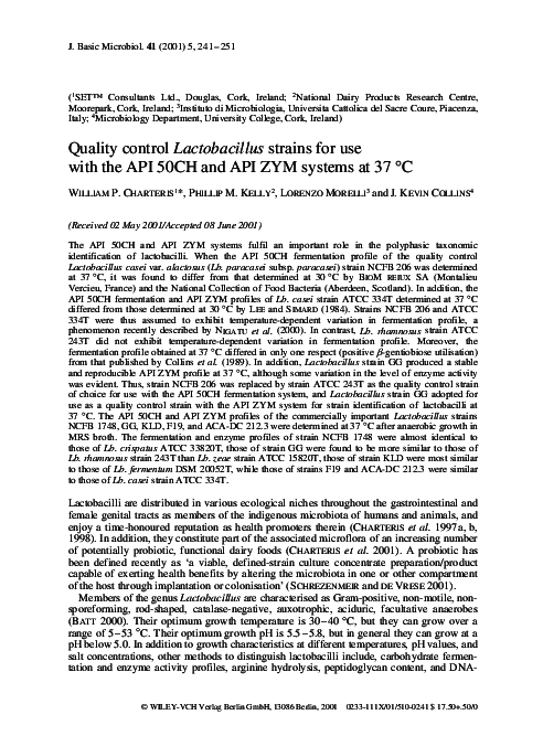 (PDF) Quality control Lactobacillus strains for use with the API 50CH ...