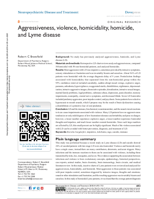 (PDF) Aggressiveness, violence, homicidality, homicide, and Lyme disease