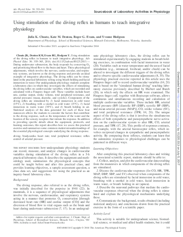 (PDF) Using stimulation of the diving reflex in humans to teach ...