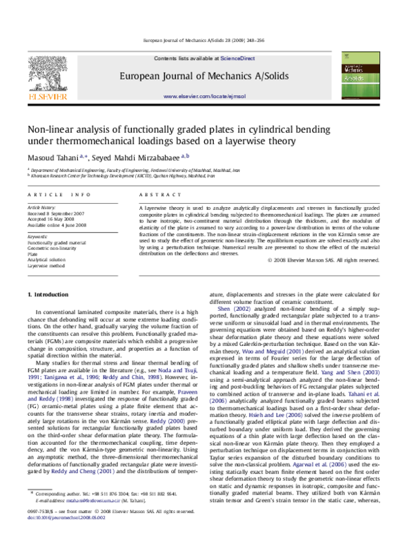 Pdf Non Linear Analysis Of Functionally Graded Plates In Cylindrical Bending Under