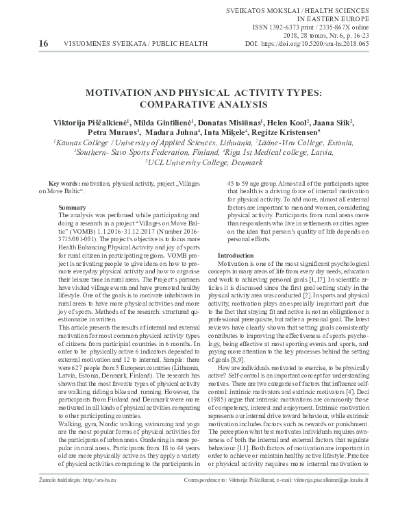 (PDF) Motivation and Physical Activity Types: Comparative Analysis