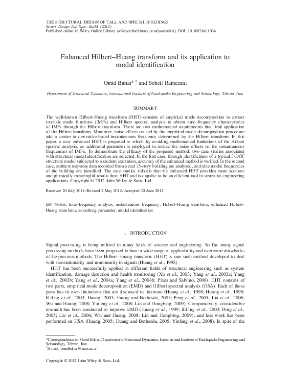 (PDF) Enhanced Hilbert-Huang transform and its application to modal identification