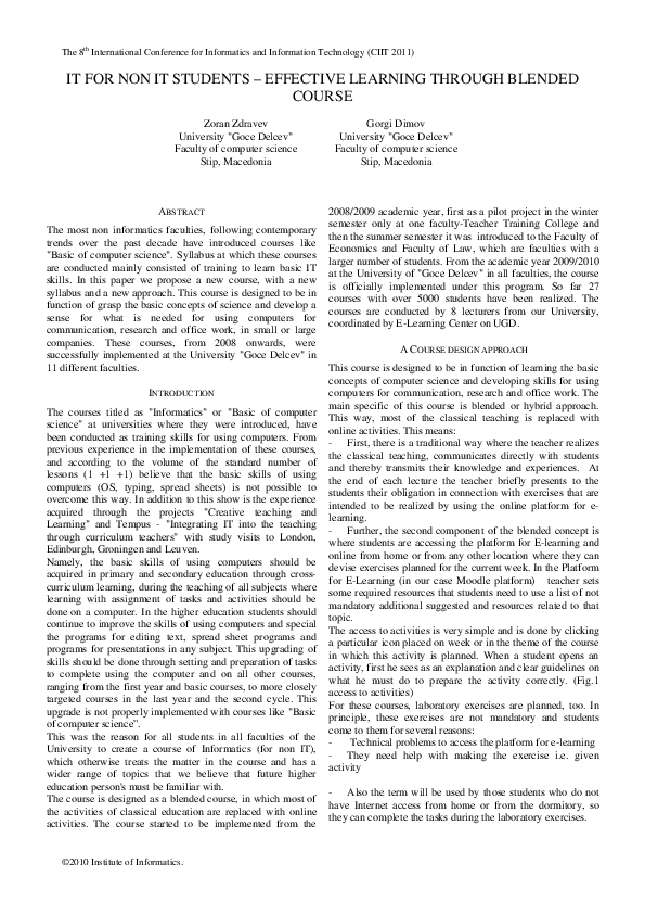 (PDF) Blended Learning for Non-IT Students: A New Course Approach