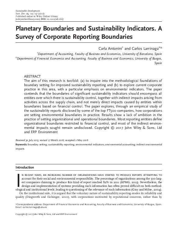 (PDF) Planetary Boundaries and Sustainability Indicators. A Survey of ...