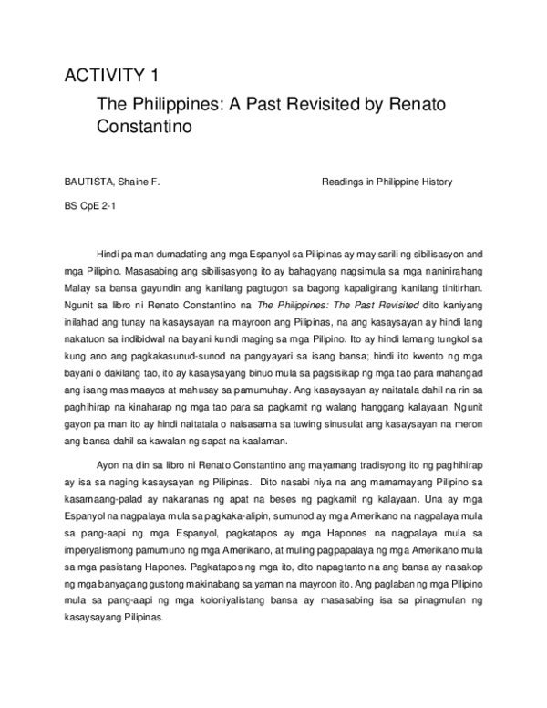 (PDF) The Philippines: A Past Revisited by Renato Constantino ...