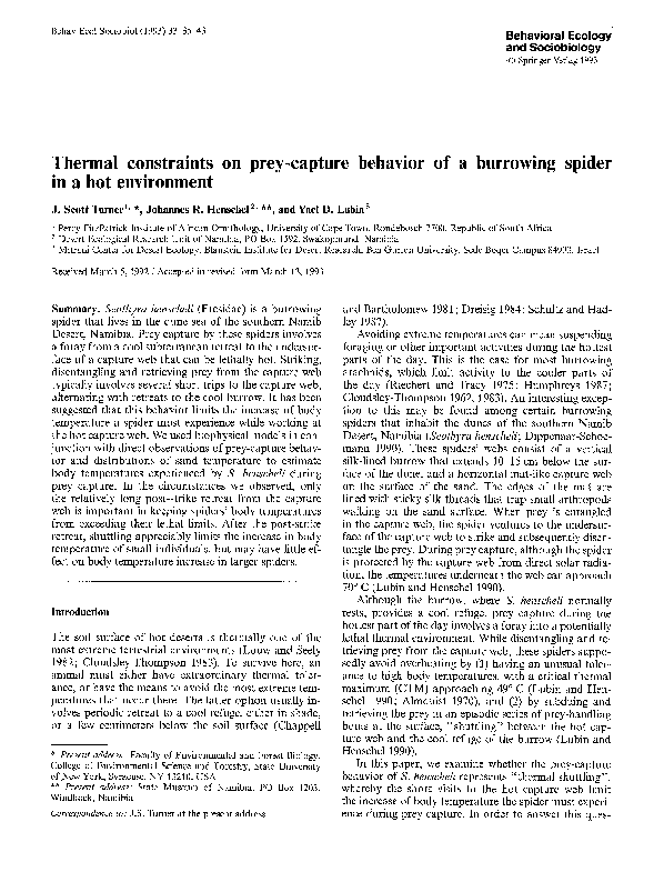 (PDF) Thermal constraints on prey-capture behavior of a burrowing ...