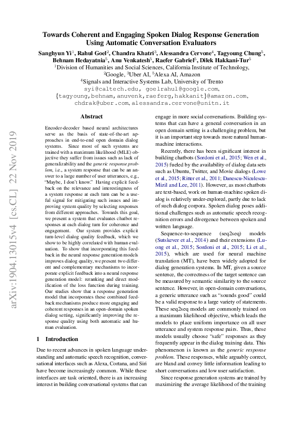 (PDF) Towards Coherent and Engaging Spoken Dialog Response Generation ...