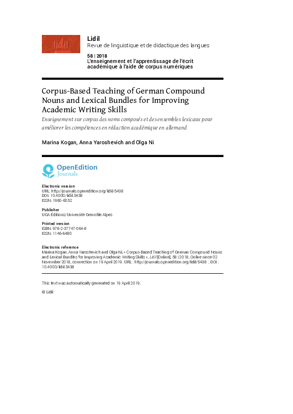 (PDF) Corpus-Based Teaching of German Compound Nouns and Lexical ...