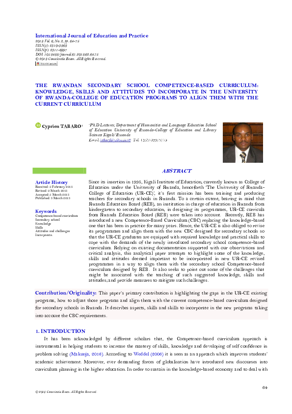 (PDF) The Rwandan Secondary School Competence-Based Curriculum ...