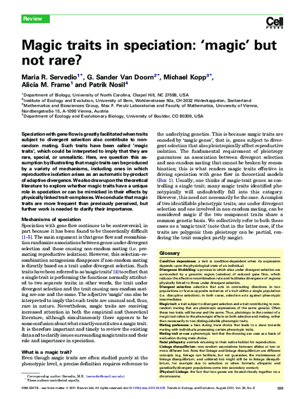 (PDF) Magic traits in speciation: ‘magic’ but not rare?