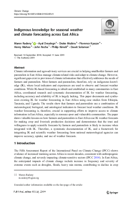 (PDF) Indigenous knowledge for seasonal weather and climate forecasting ...