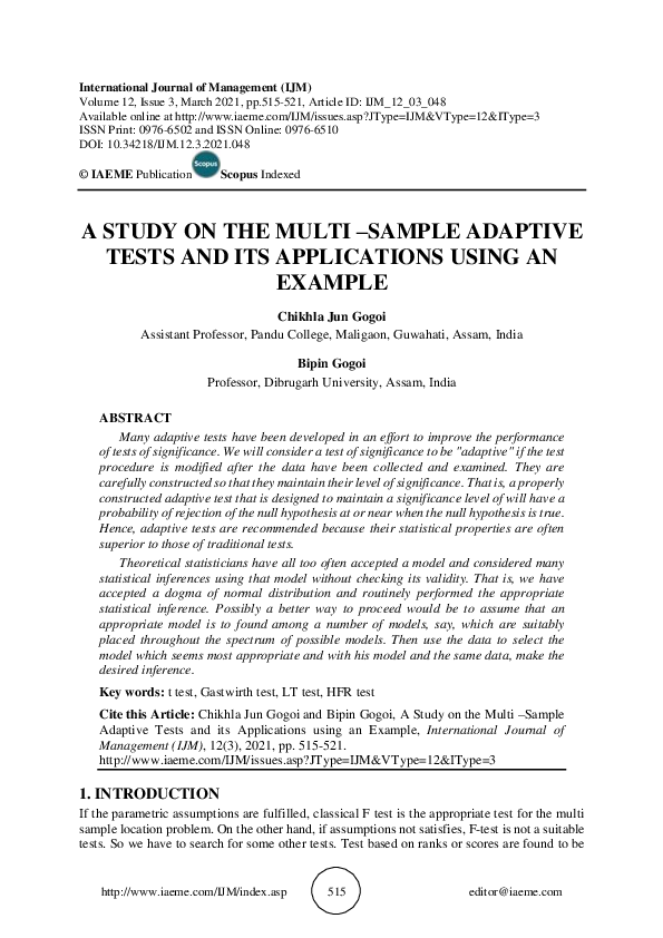 (PDF) A STUDY ON THE MULTI –SAMPLE ADAPTIVE TESTS AND ITS APPLICATIONS ...