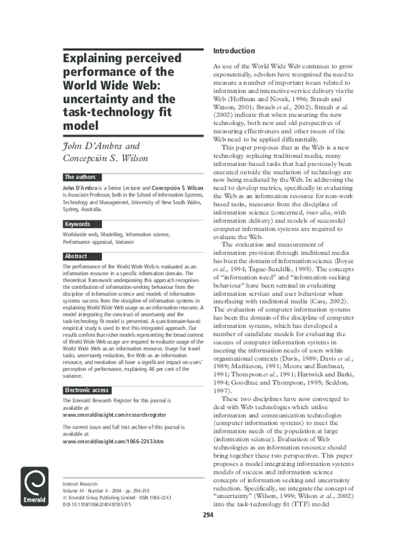 (PDF) Explaining perceived performance of the World Wide Web ...