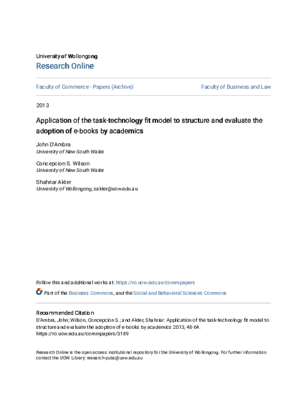 (PDF) Application of the task-technology fit model to structure and ...