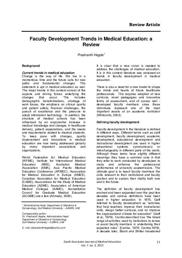 (PDF) Faculty development trends in medical education: a review