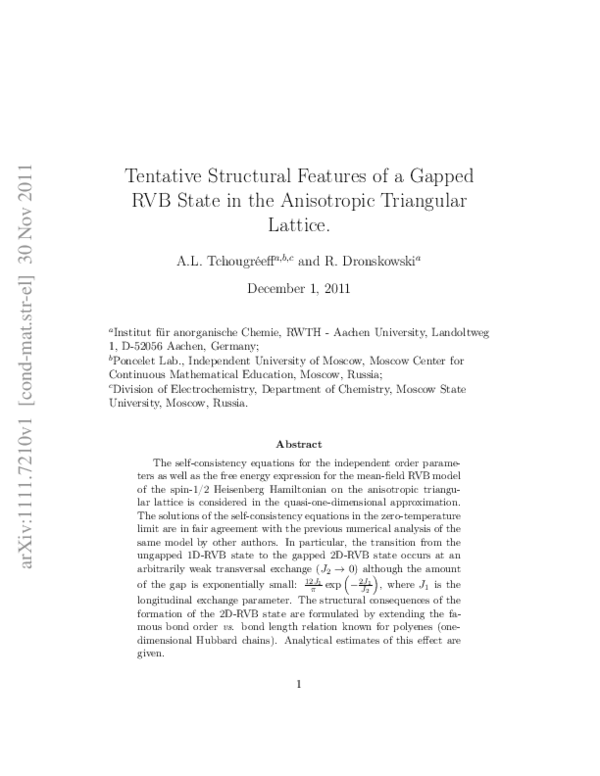 (PDF) Tentative structural features of a gapped RVB state in the ...