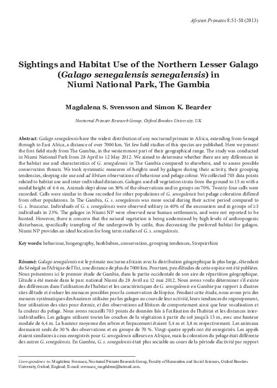 (PDF) Sightings and Habitat Use of the Northern Lesser Galago (Galago ...