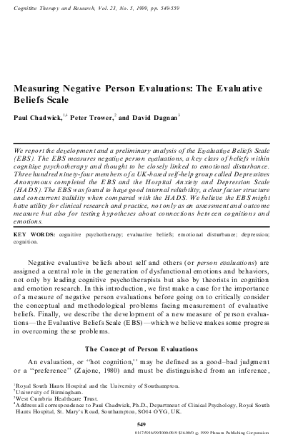 (PDF) Measuring negative person evaluations: the Evaluative Beliefs Scale