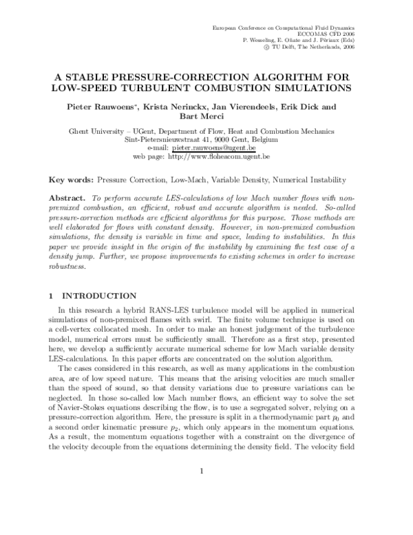 (PDF) A stable pressure-correction algorithm for low-speed turbulent combustion simulations ...