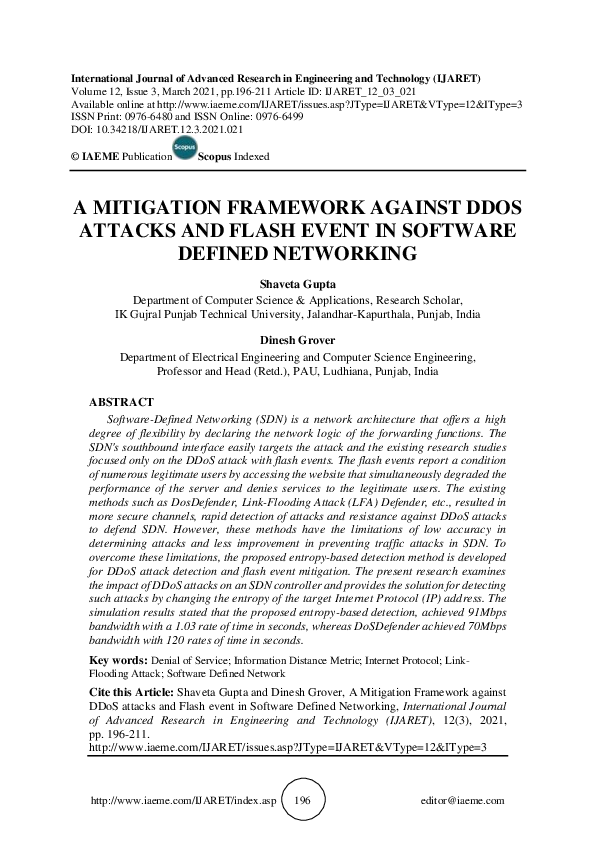 Pdf A Mitigation Framework Against Ddos Attacks And Flash Event In Software Defined Networking