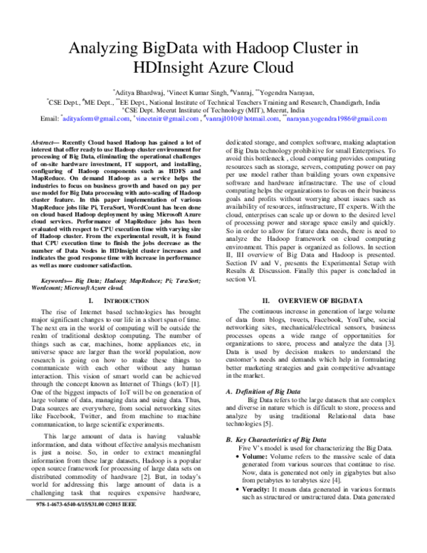 (PDF) Analyzing BigData with Hadoop Cluster in HDInsight Azure Cloud