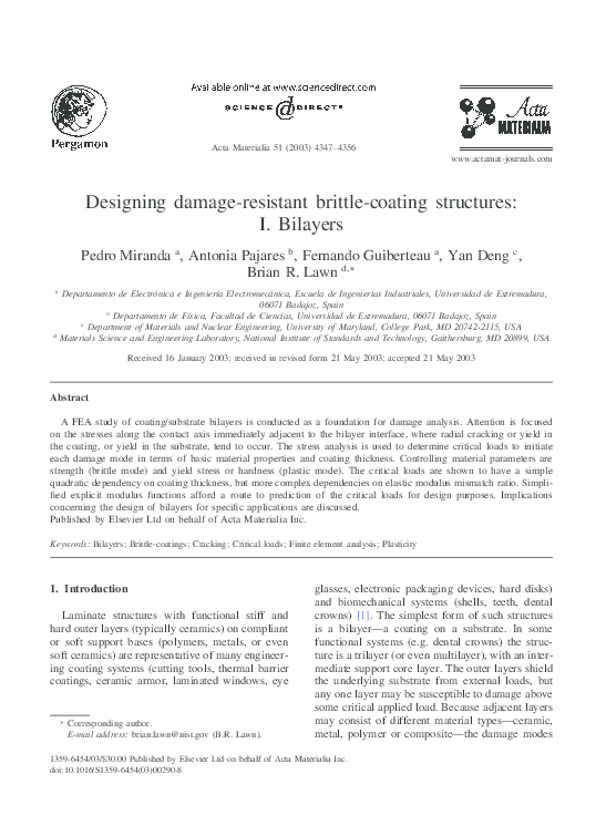 (PDF) Designing damage-resistant brittle-coating structures: I. Bilayers