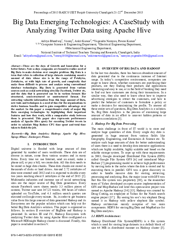 (PDF) Big Data Emerging Technologies: A CaseStudy with Analyzing Twitter Data using Apache Hive