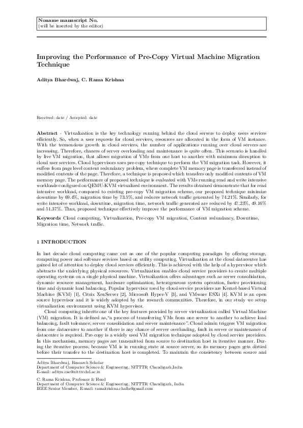 (PDF) Improving the Performance of Pre-Copy Virtual Machine Migration Technique