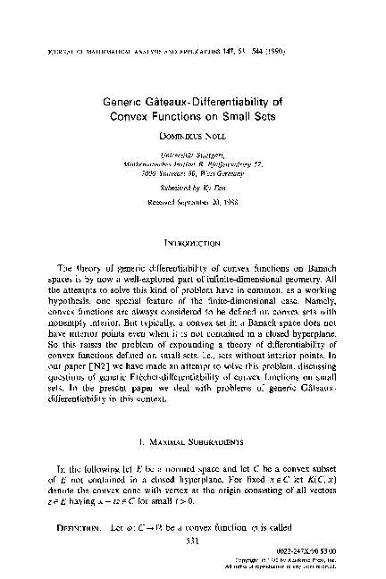 (PDF) Generic Gâteaux-differentiability of convex functions on small sets