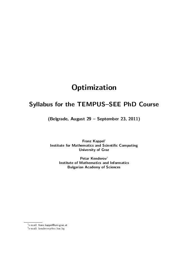 (PDF) Optimization Syllabus for the TEMPUS–SEE PhD Course