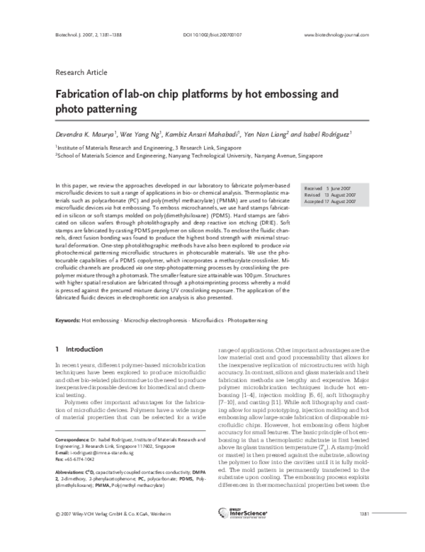 (PDF) Fabrication of lab-on chip platforms by hot embossing and photo ...
