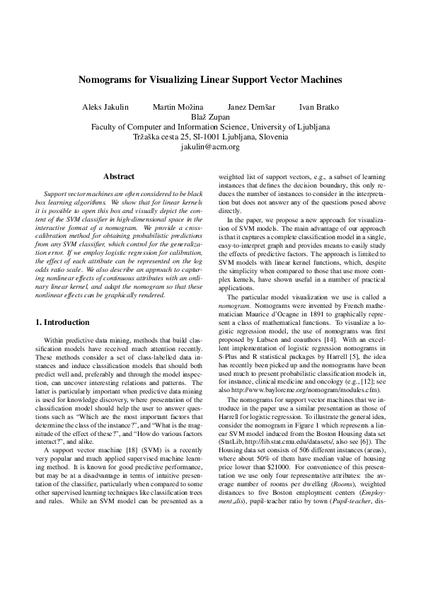 (PDF) Nomograms for Visualizing Linear Support Vector Machines