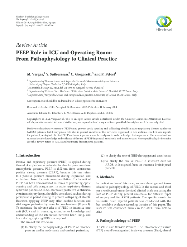(PDF) PEEP role in ICU and operating room: from pathophysiology to ...