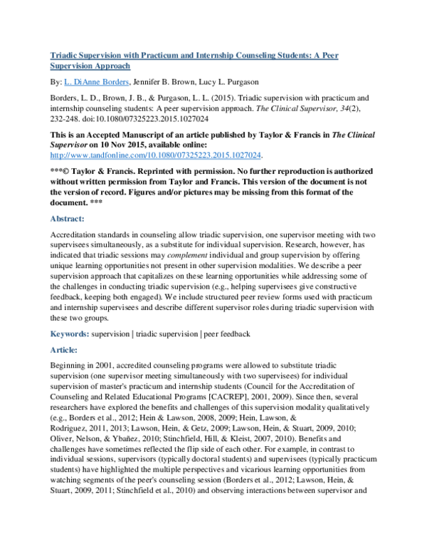 (PDF) Triadic Supervision with Practicum and Internship Counseling ...