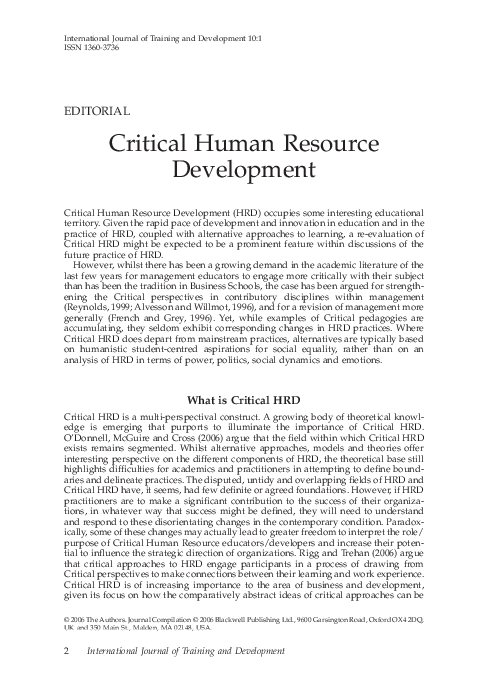 (PDF) Critical Human Resource Development