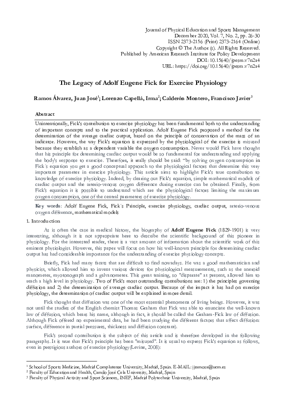 (PDF) The Legacy of Adolf Eugene Fick for Exercise Physiology