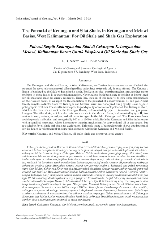 (PDF) The Potential of Ketungau and Silat Shales in Ketungau and Melawi ...