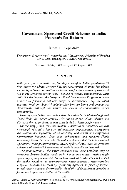 (PDF) Government sponsored credit schemes in India: Proposals for reform