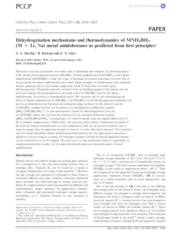 (PDF) Dehydrogenation mechanisms and thermodynamics of MNH2BH3 (M = Li, Na) metal amidoboranes ...