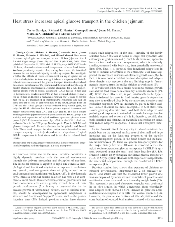 (PDF) Heat stress increases apical glucose transport in the chicken jejunum
