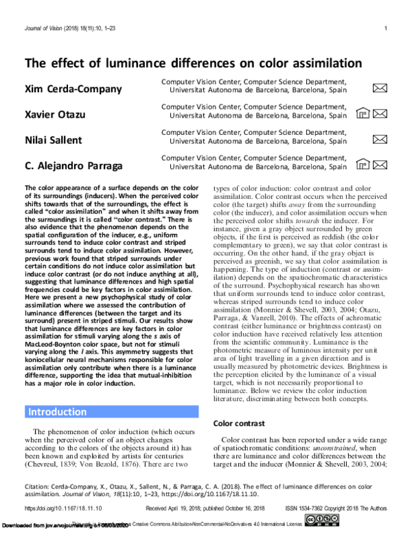 (PDF) The effect of luminance differences on color assimilation