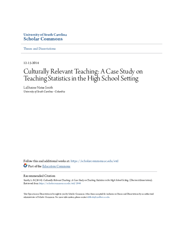(PDF) Culturally relevant teaching: A case study on teaching statistics ...