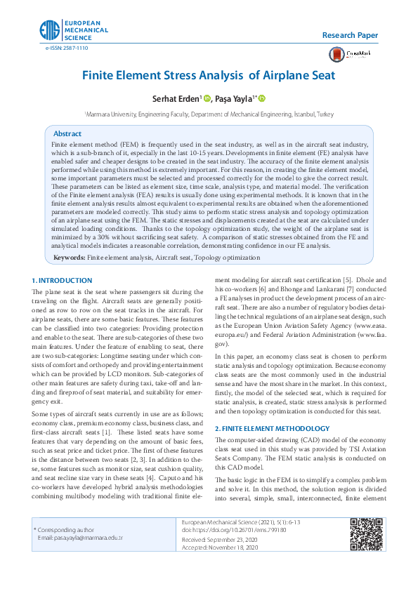 Pdf Finite Element Stress Analysis Of Airplane Seat