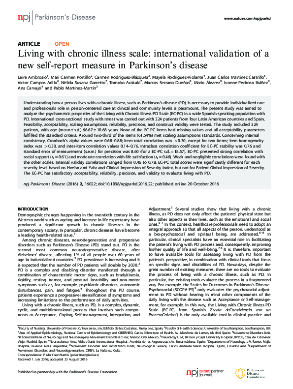 (PDF) Living with chronic illness scale: international validation of a ...