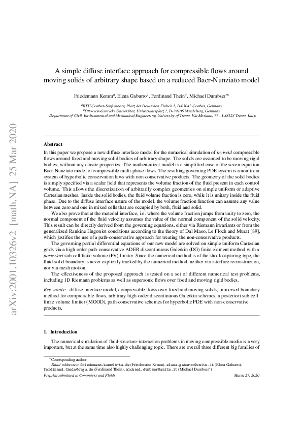 Pdf A Simple Diffuse Interface Approach For Compressible Flows Around