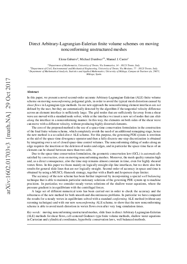 (PDF) Direct Arbitrary-Lagrangian-Eulerian finite volume schemes on ... (PDF) Direct Arbitrary-Lagrangian-Eulerian finite volume schemes on ...