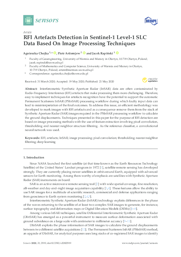 Pdf Rfi Artefacts Detection In Sentinel 1 Level 1 Slc Data Based On Image Processing