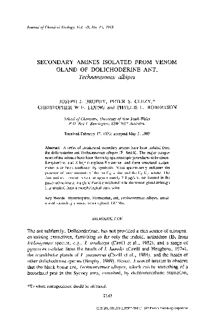 (PDF) Secondary amines isolated from venom gland of dolichoderine ...